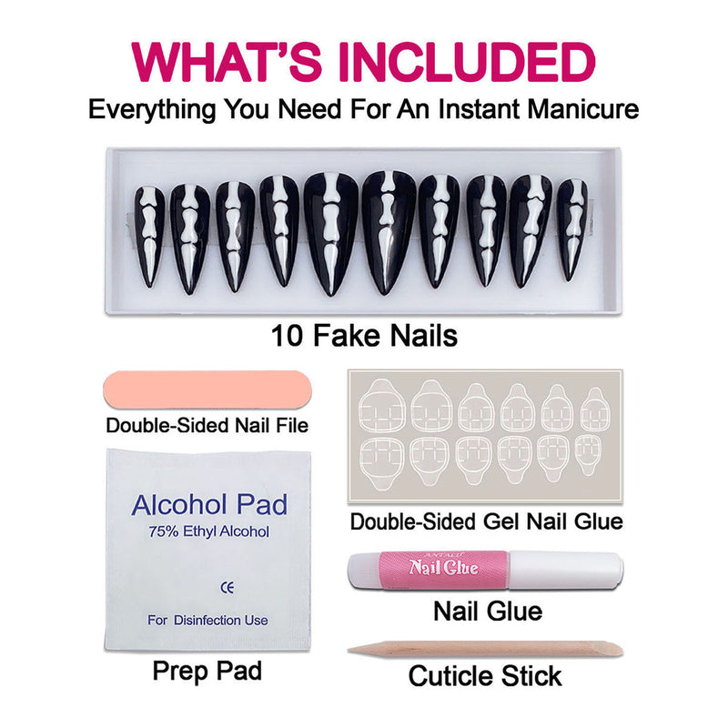 Dark Red Press On Nails, Gothic Punk Rock Nails, Goth Y2K Hearts Silve